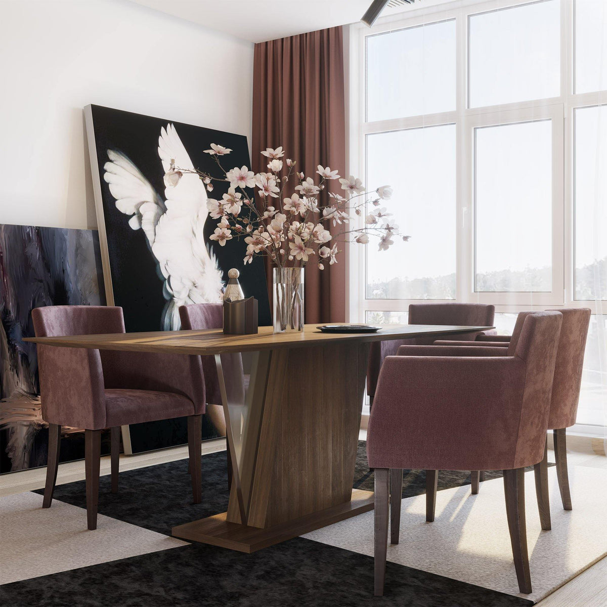 Fernanda Walnut Dining Table with Acrylic Accent – emark